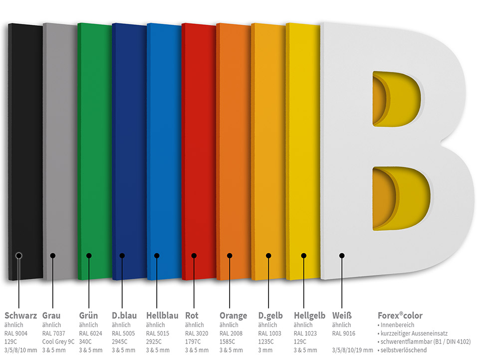 Farben und weitere Informationen